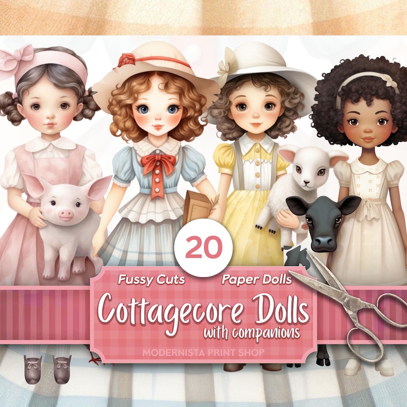 Cottagecore Paper Dolls: Farm Animal Friends (digital Dolls Images) - Etsy