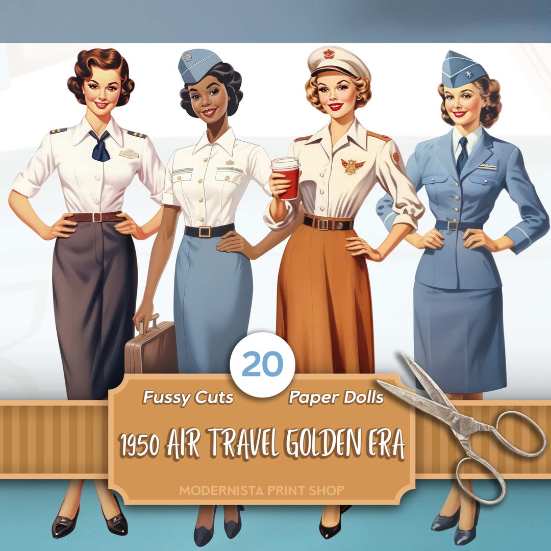 50s Air Travel Golden Era Paper Dolls Kit | Dolls Journaling | Fussy ...