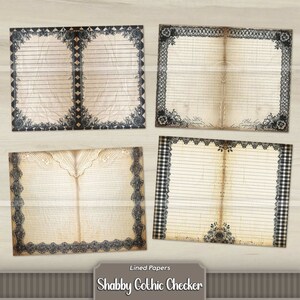 Shabby Gothic Lined Junk Journal Papers, Digital Writing Paper, Goth ...
