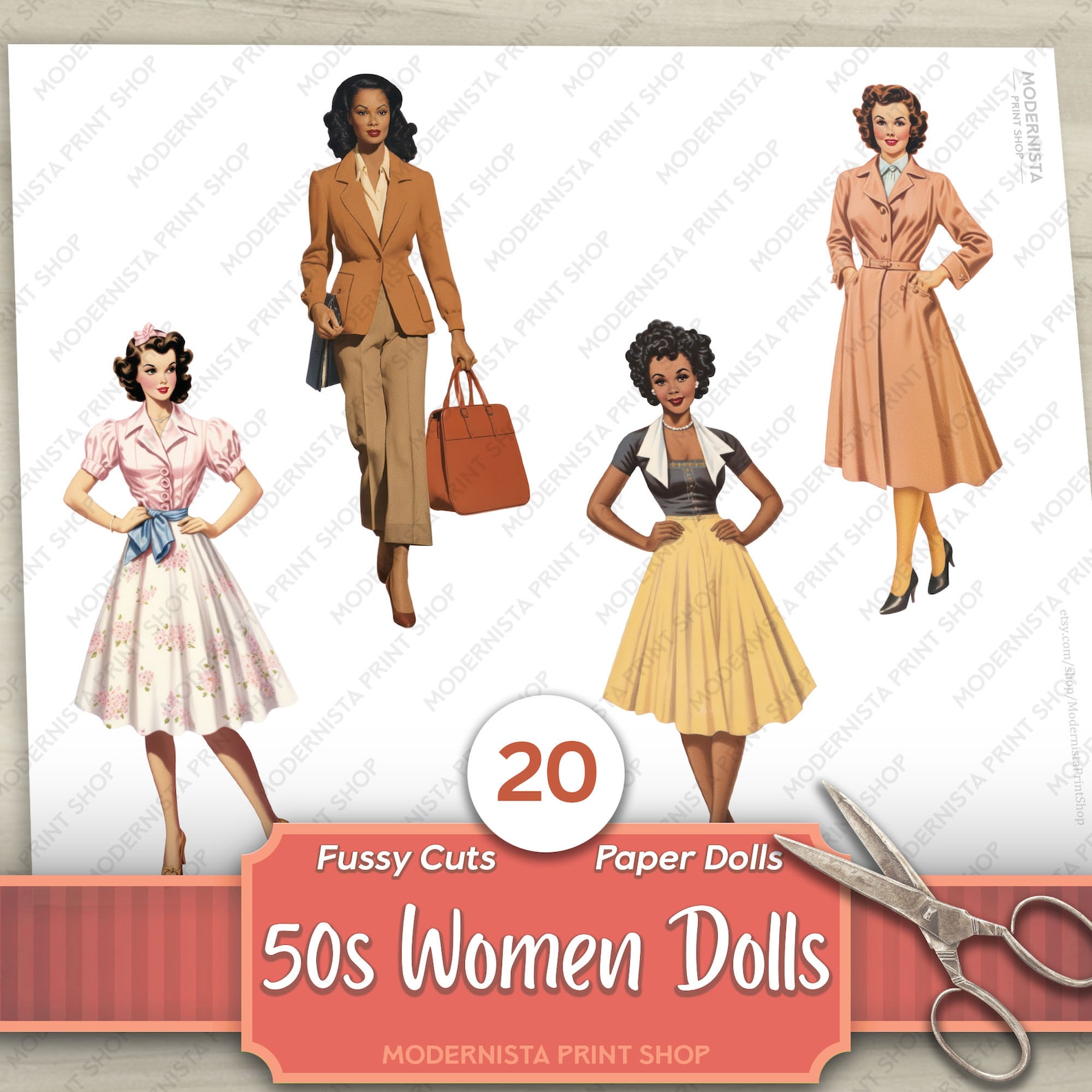 50s Women Paper Dolls Kit | Dolls Journaling | Fussy Cut | Digital ...