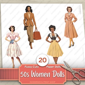 50s Women Paper Dolls Kit | Dolls Journaling | Fussy Cut | Digital ...