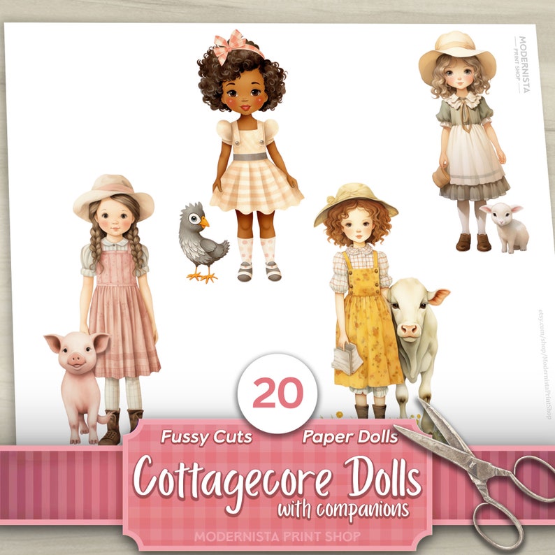 Cottagecore Paper Dolls: Farm Animal Friends (digital Dolls Images) - Etsy