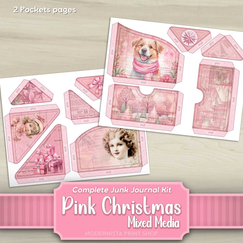 Pink Christmas Junk Journal Kit, Vintage Ephemera, Printable Pages ...