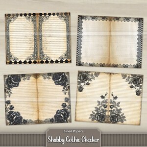 Shabby Gothic Lined Junk Journal Papers, Digital Writing Paper, Goth ...