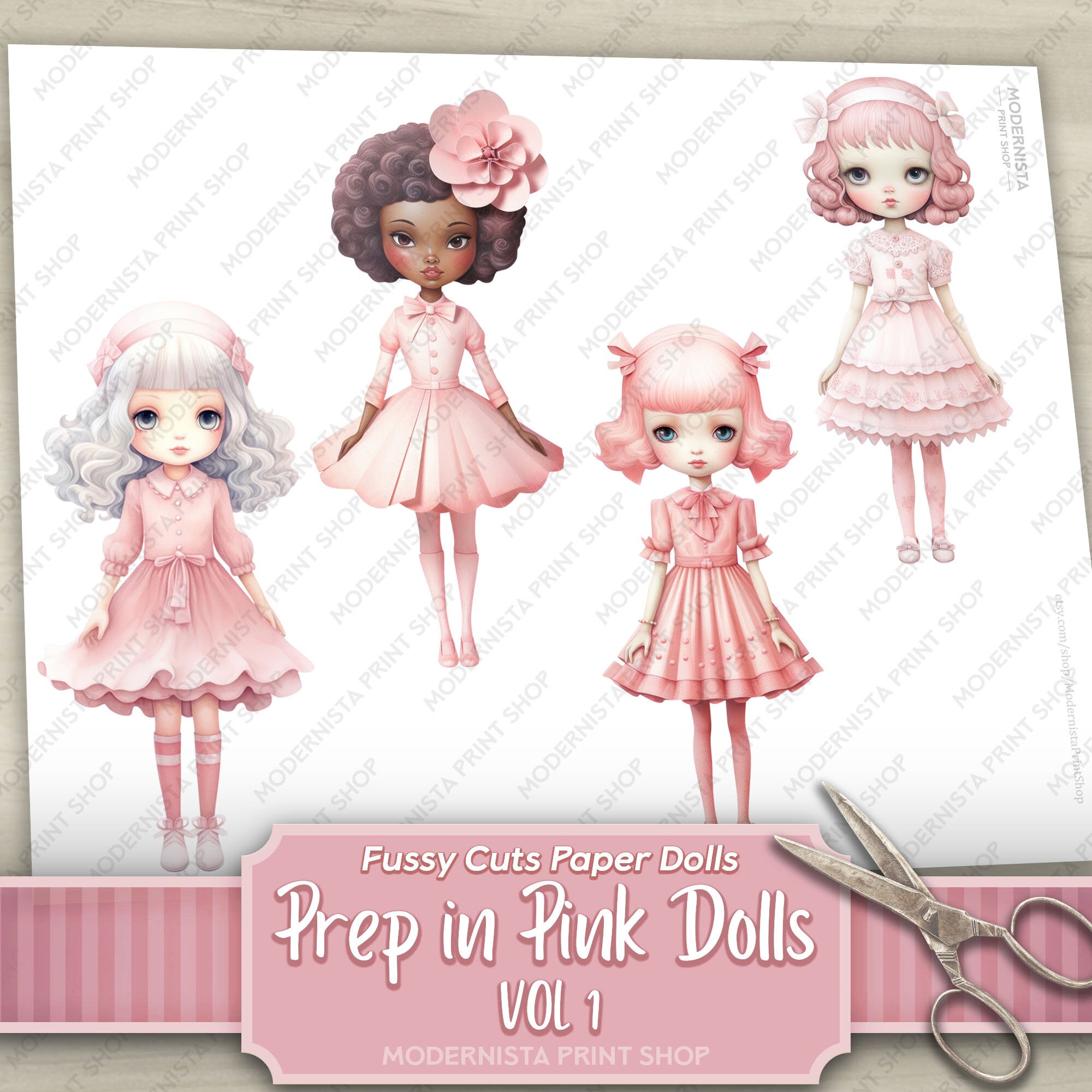 Prep in Pink Paper Dolls Kit | Dolls Journaling | Fussy Cut | Digital ...
