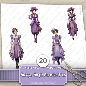 Purple Victorian Vintage Paper Dolls Kit | Dolls Journaling | Fussy Cut ...