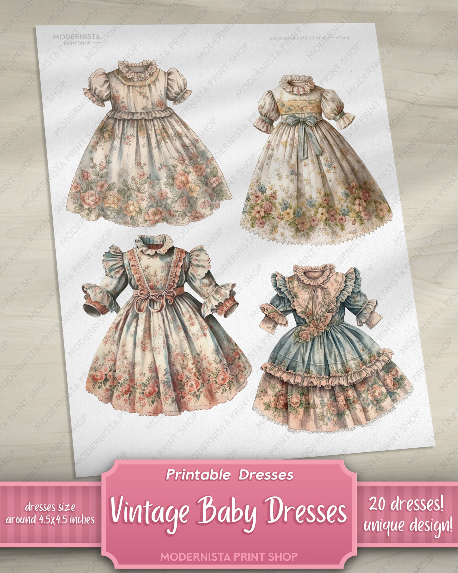 Printable Vintage Baby Dresses, Junk Journal Ephemera, Digital Paper ...