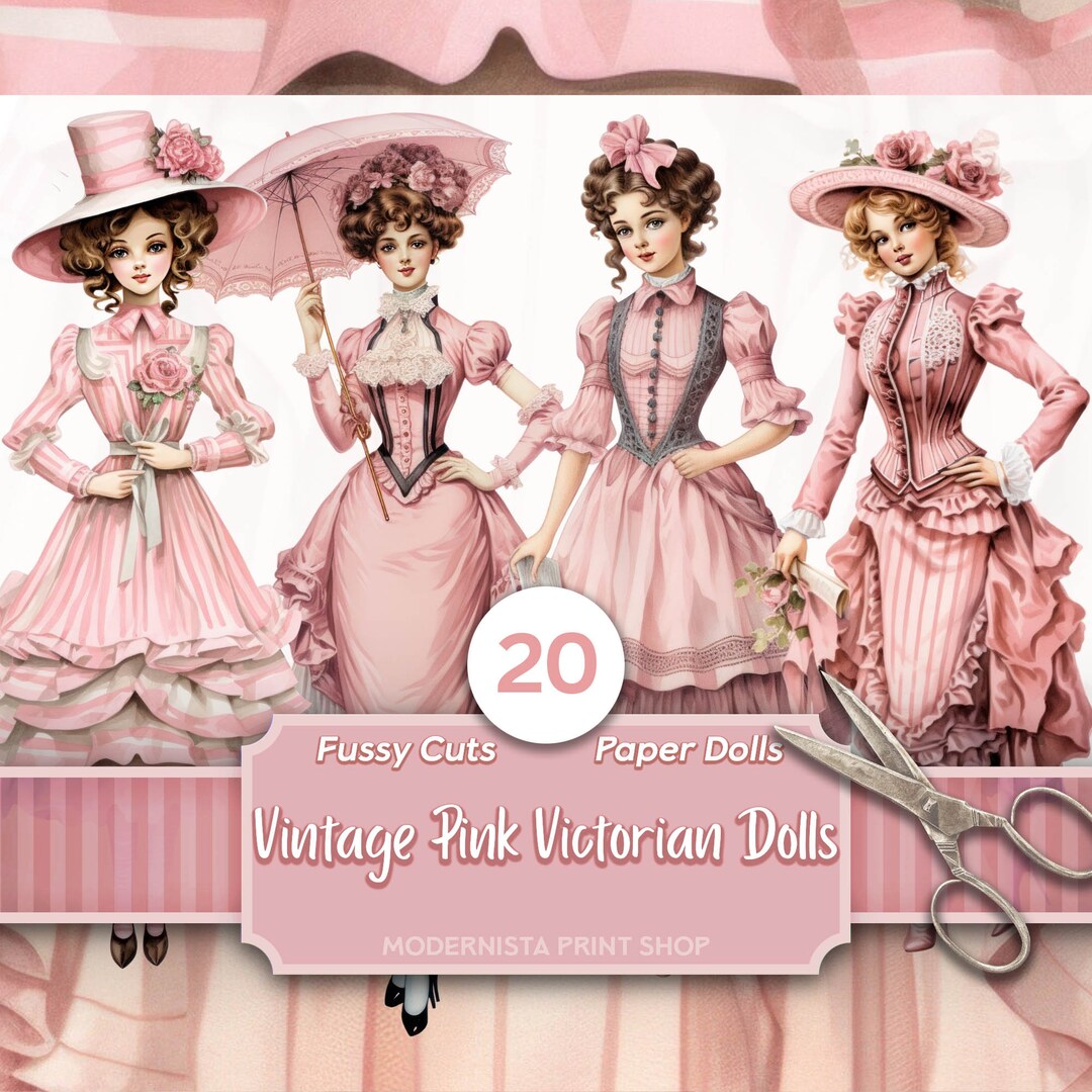 Pink Victorian Vintage Paper Dolls Kit | Dolls Journaling | Fussy Cut ...