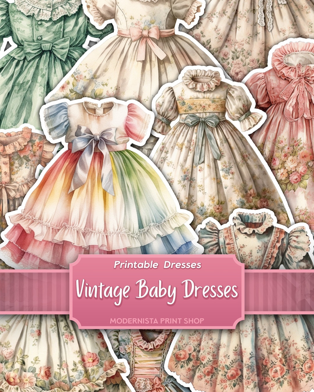 Printable Vintage Baby Dresses, Junk Journal Ephemera, Digital Paper ...