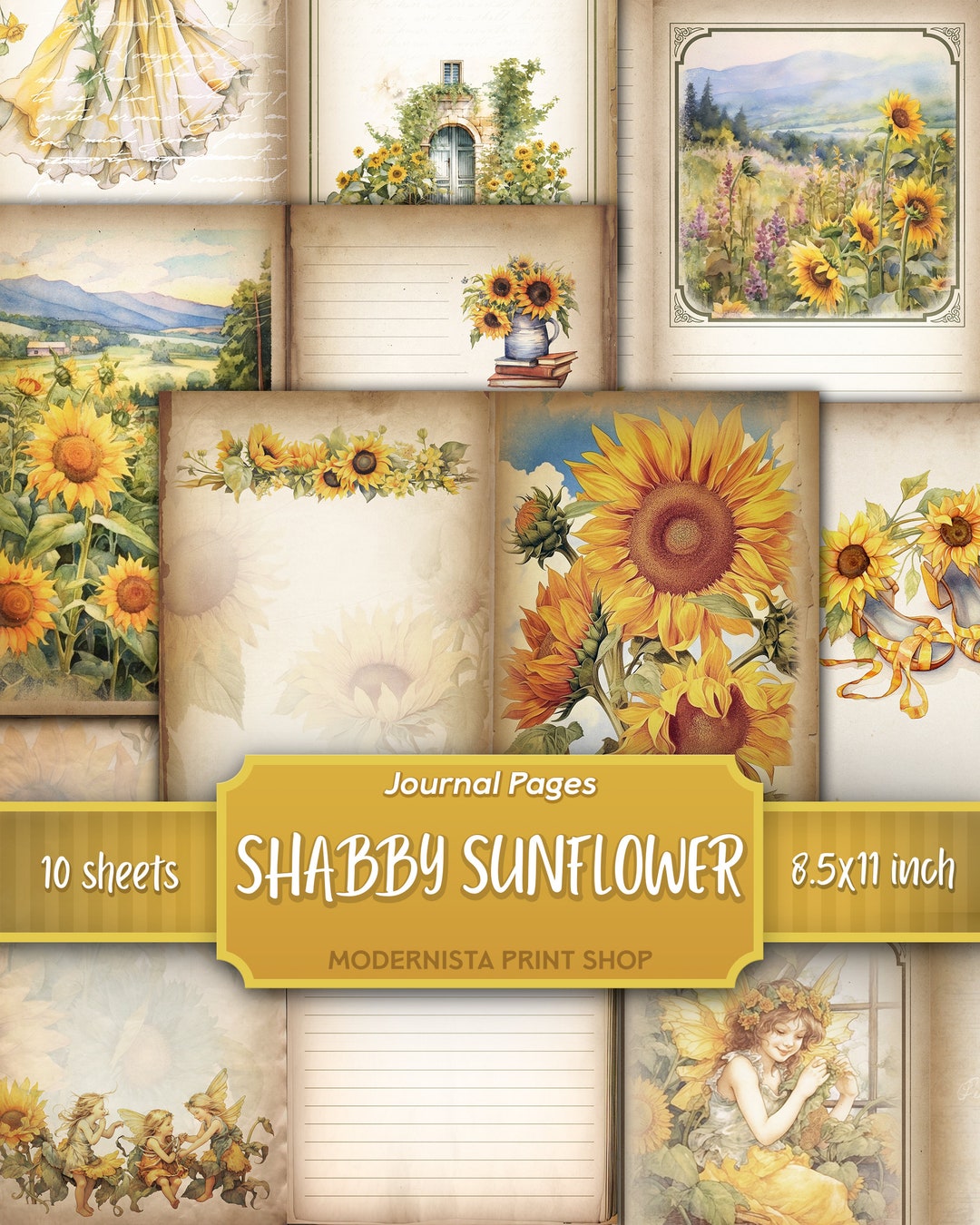 Sunflowers Junk Journal Pages, Vintage Sunflowers Junk Journal Kit ...