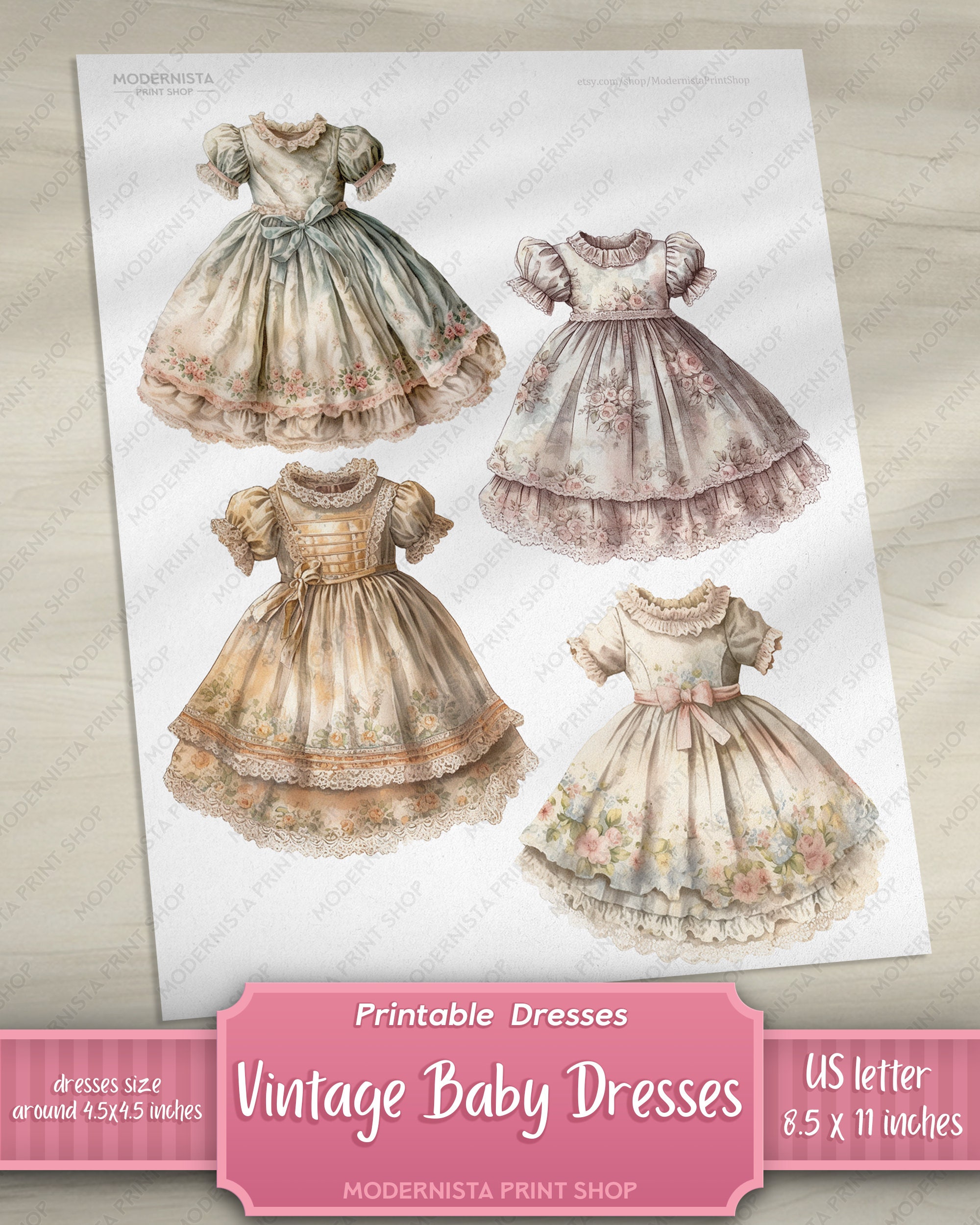 Printable Vintage Baby Dresses, Junk Journal Ephemera, Digital Paper ...