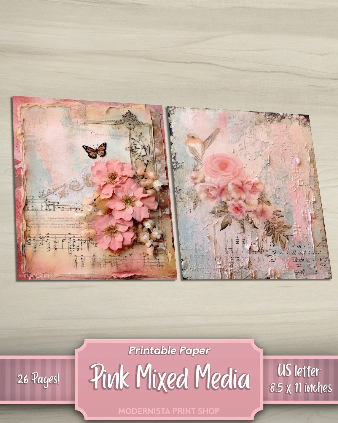 Pink Junk Journal Kit Mixed Media Digital Papers Pink - Etsy