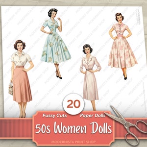 50s Women Paper Dolls Kit | Dolls Journaling | Fussy Cut | Digital ...