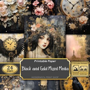 Gold Mixed Media Junk Journal Art Kit Bundle, Digital Papers, Printable ...