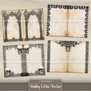 Shabby Gothic Lined Junk Journal Papers, Digital Writing Paper, Goth ...