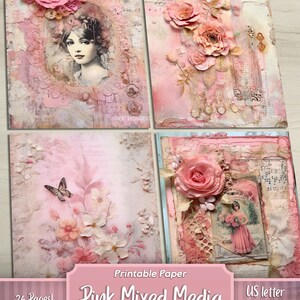 Pink Junk Journal Kit Mixed Media, Digital Papers, Pink Printable ...