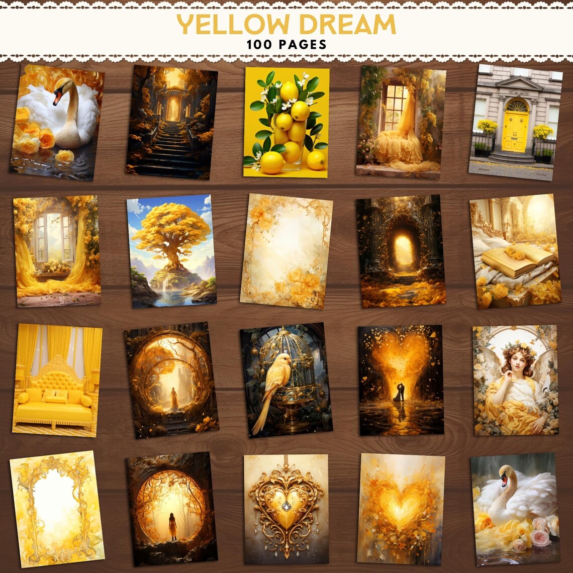 Large Bundle 100 Yellow Digital Papers Art Kit | Yellow Printable ...