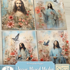Jesus Mixed Media Junk Journal Kit, Digital Papers, Christian Printable ...