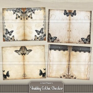 Shabby Gothic Lined Junk Journal Papers, Digital Writing Paper, Goth ...
