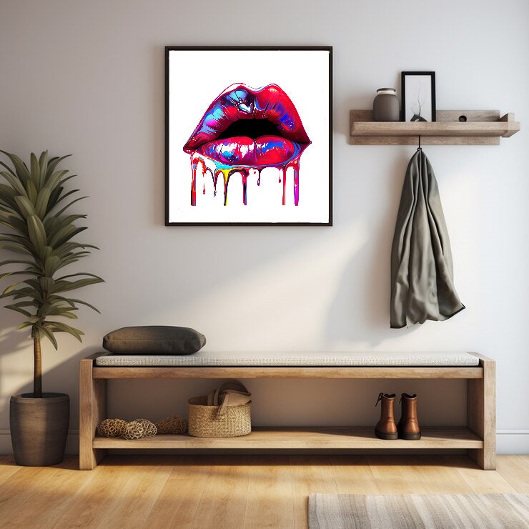 Colorful Red Blue Dripping Lip Png Sublimation for Shirts, Colorful ...