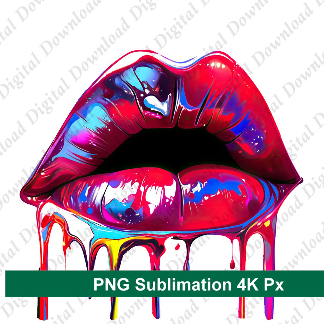 Colorful Red Blue Dripping Lip Png Sublimation for Shirts, Colorful ...