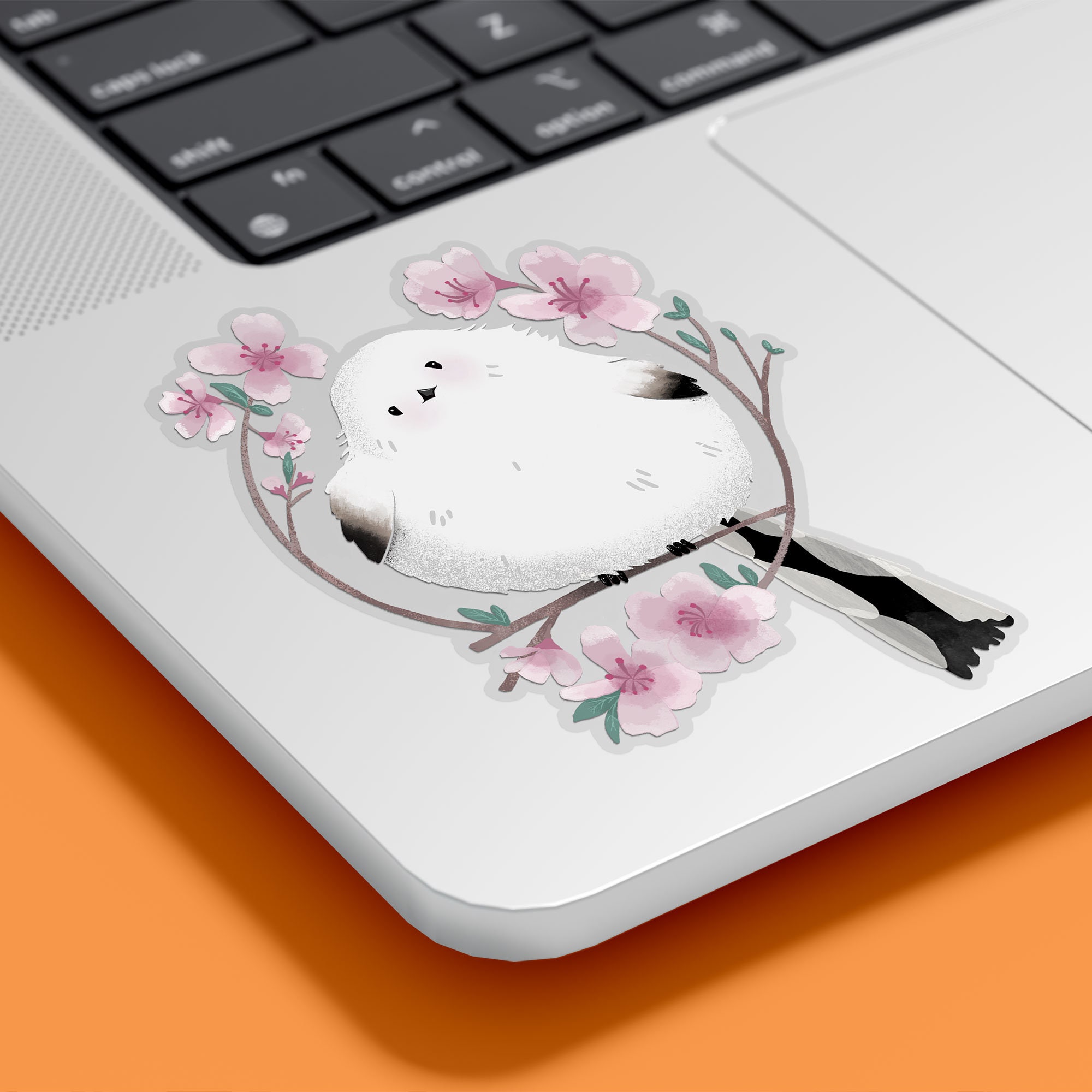 Spring Cherry Blossom Long-tailed Tit Bird Sticker Pastel Pink Enaga ...