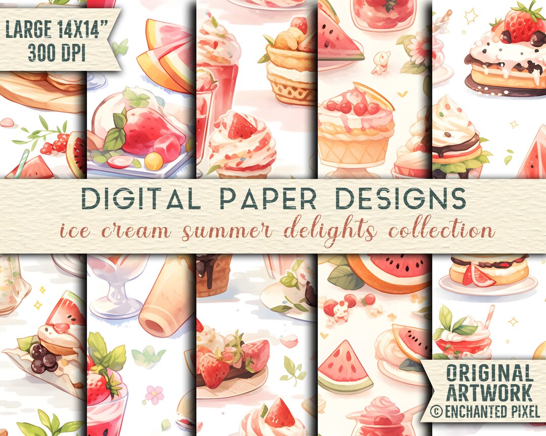 Delightful Sweet Summer Collection: Hand-painted Watercolor Ice Cream ...