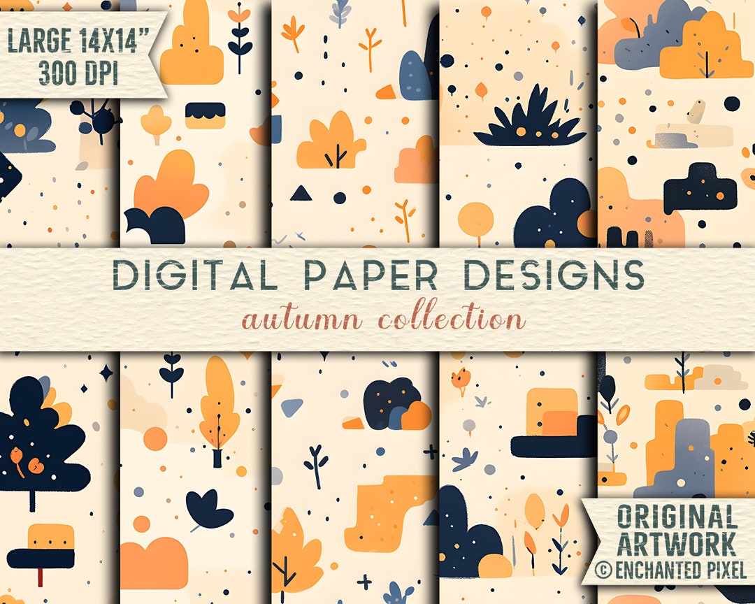 Geometric Autumn Floral Digital Paper Pack - Minimalist Fall Pattern ...