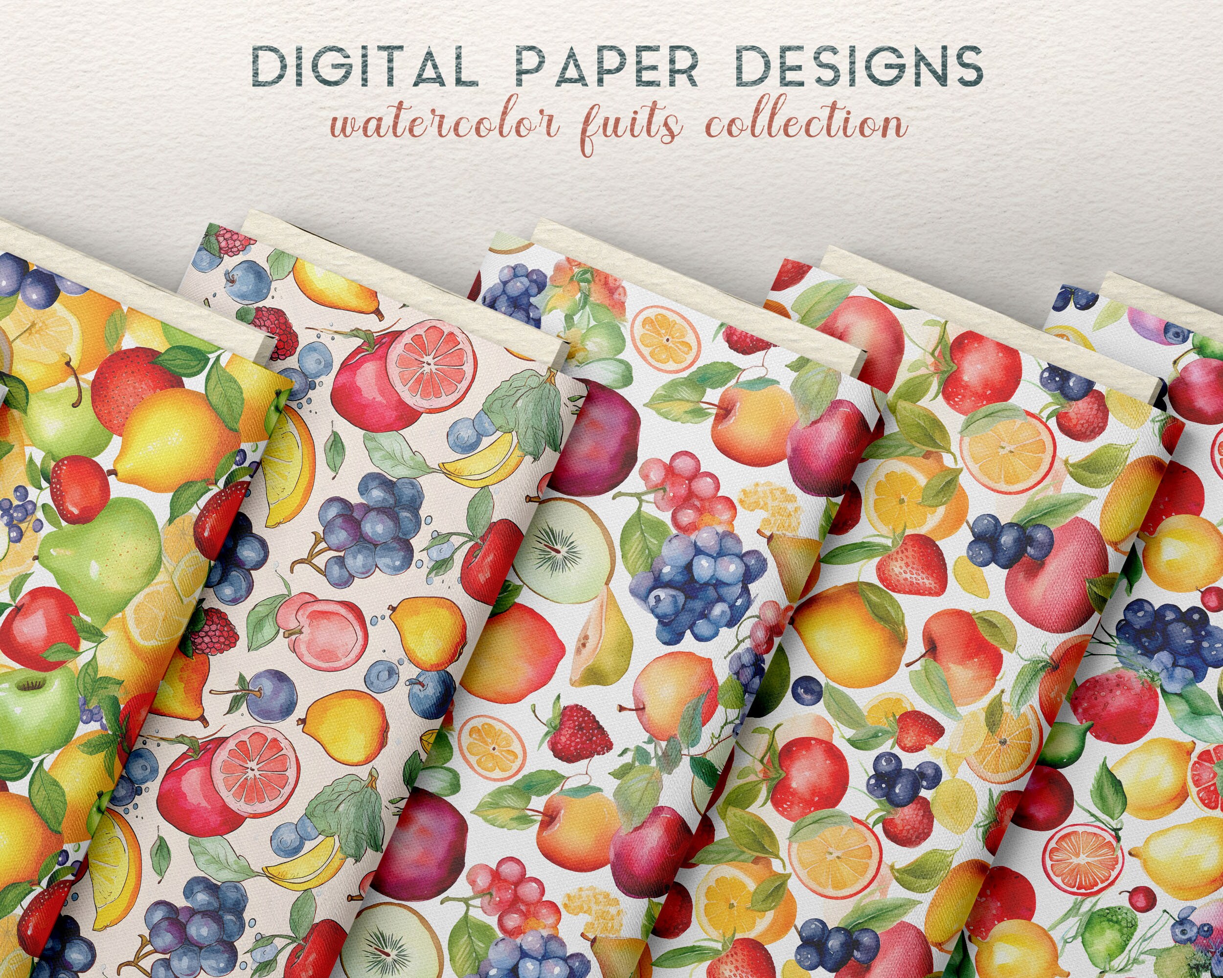 Juicy Gems: Fruits Pattern Digital Paper, Watercolor Seamless ...
