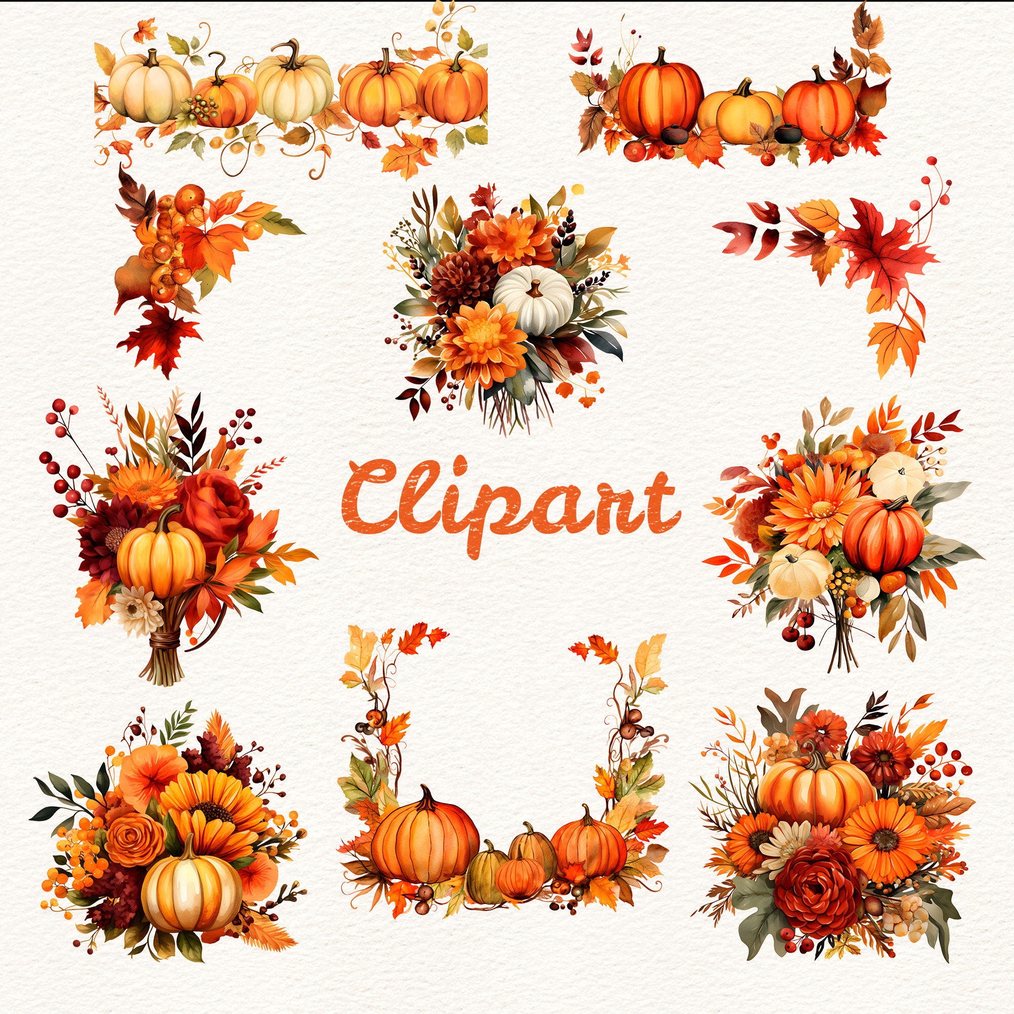 Bundle Autumn Watercolor Clipart Rustic Fall Floral Frame and Border ...