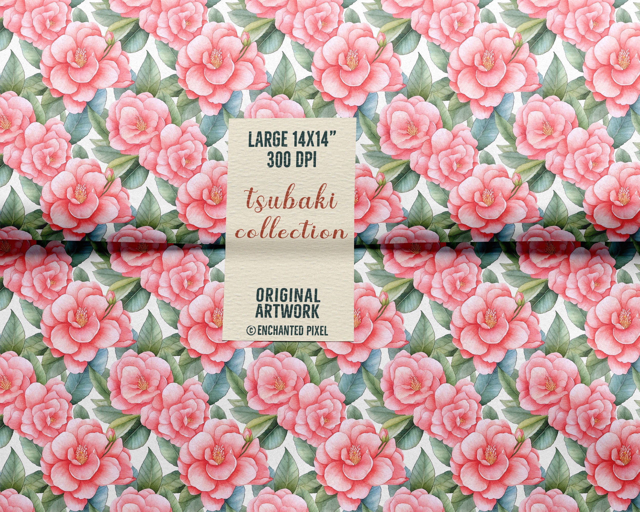 Watercolor Tsubaki Pattern Digital Paper Seamless Camellia Flower ...