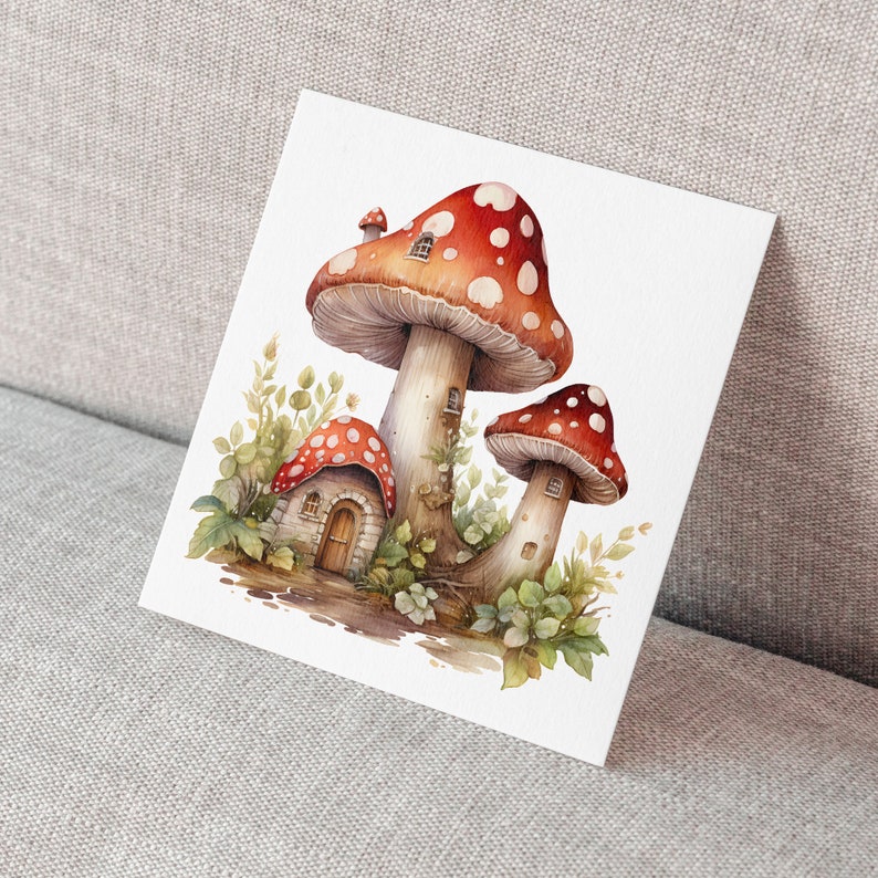 Fairy Toadstool Watercolor Clipart: Magic Mushroom, Forest Clipart ...