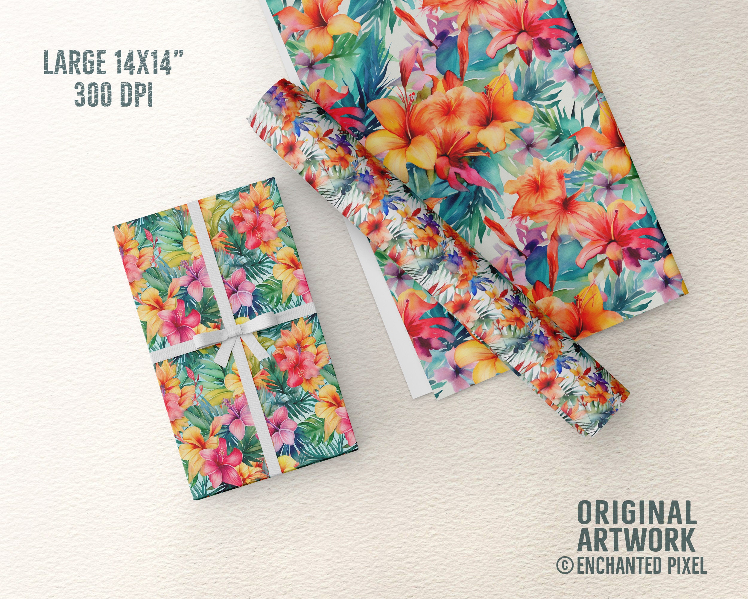 Tropical Blooms: Watercolor Floral Digital Paper, Seamless Flower Backgrounds, Printable Paper ...