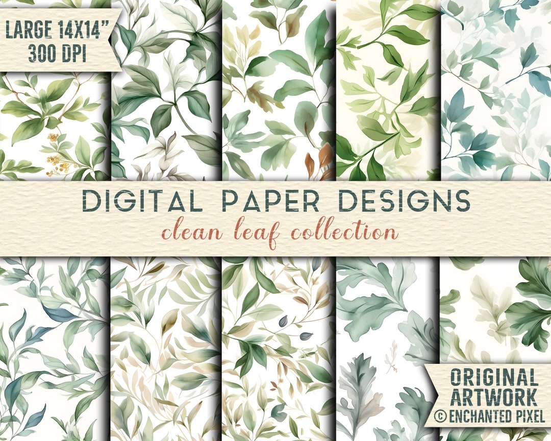 Watercolor Leaves Seamless Pattern - Green Foliage Digital Paper for Fabric Patterns ...