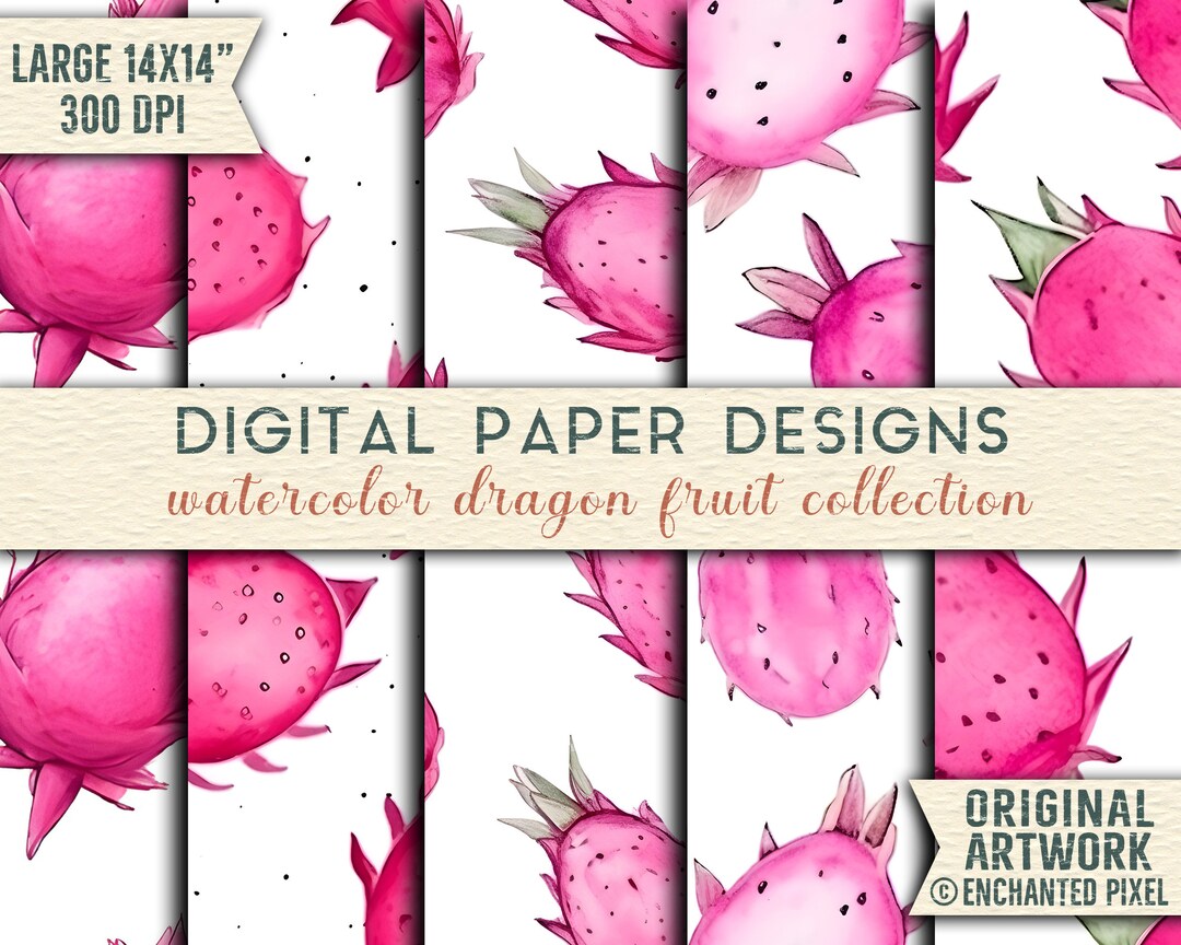 Dragon Fruit Digital Papers - Watercolor Dragon Fruit Seamless Pattern ...