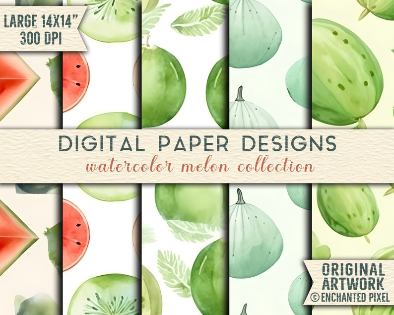 Watermelon Digital Papers, Watercolor Melon Seamless Pattern, Printable ...