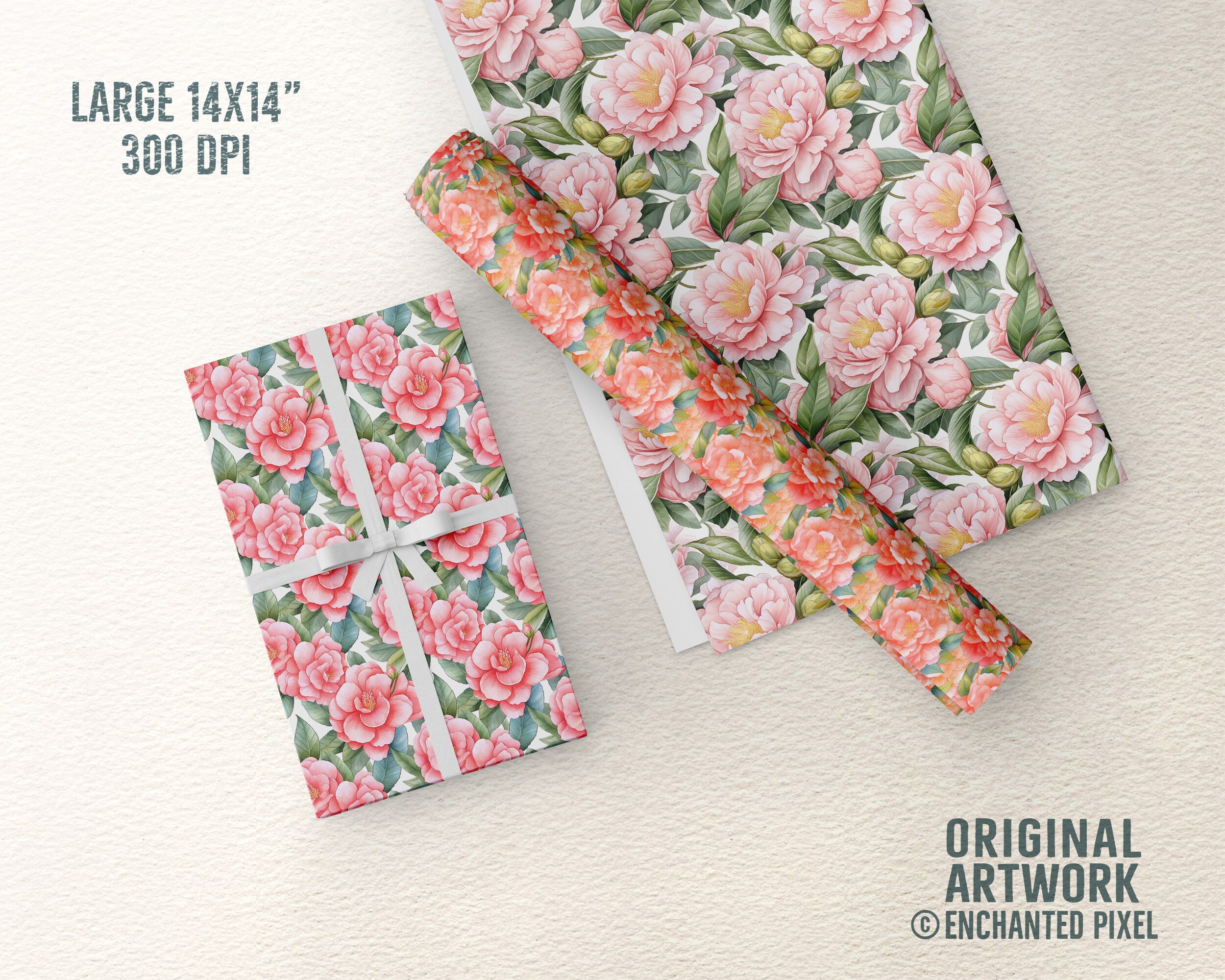 Watercolor Tsubaki Pattern Digital Paper Seamless Camellia Flower ...
