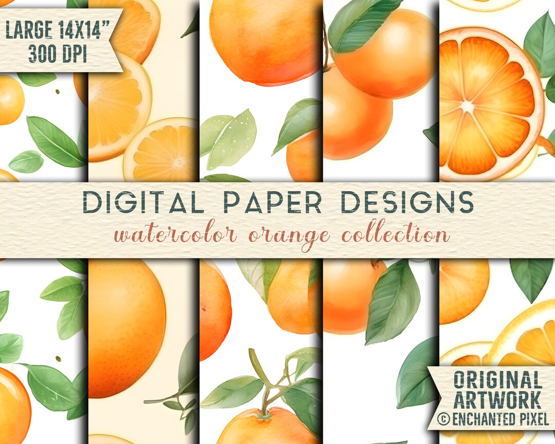 Orange Fruit Digital Papers - Watercolor Orange Seamless Pattern ...