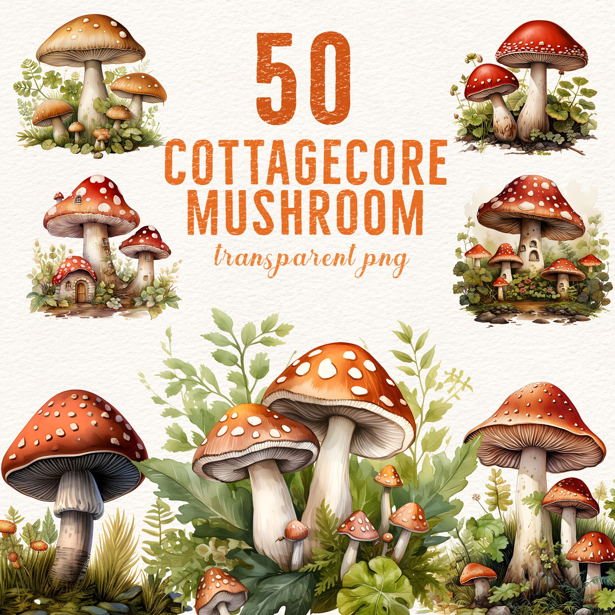Fairy Toadstool Watercolor Clipart: Magic Mushroom, Forest Clipart ...