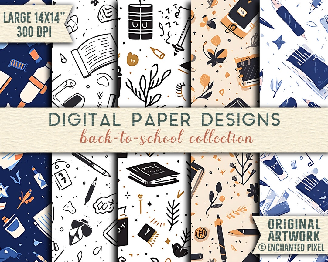 Five Printable Seamless Repeat School Patterns: Trendy Kids Graphics ...