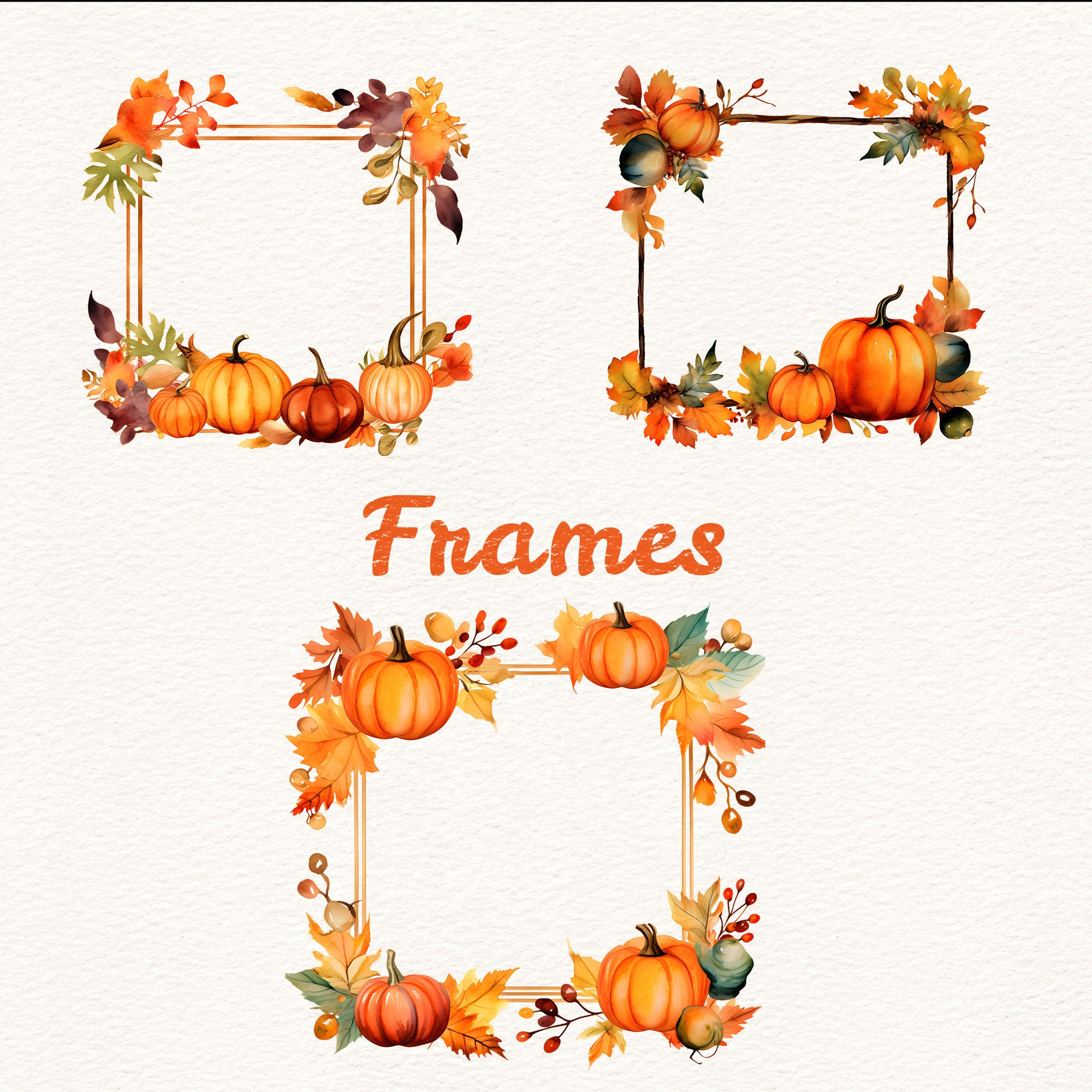 Bundle Autumn Watercolor Clipart Rustic Fall Floral Frame and Border ...