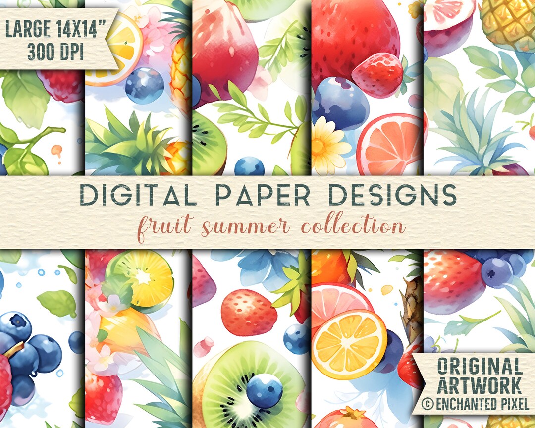 Tropical Delights Collection: Watercolor Summer Fruits Patterns ...