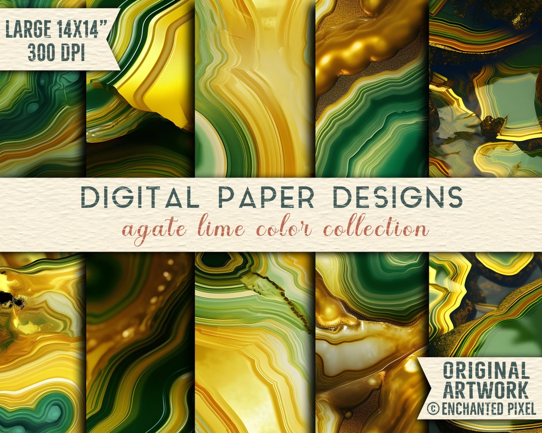 Lime Green Agate Pattern Digital Paper - Refreshing Marble Texture ...