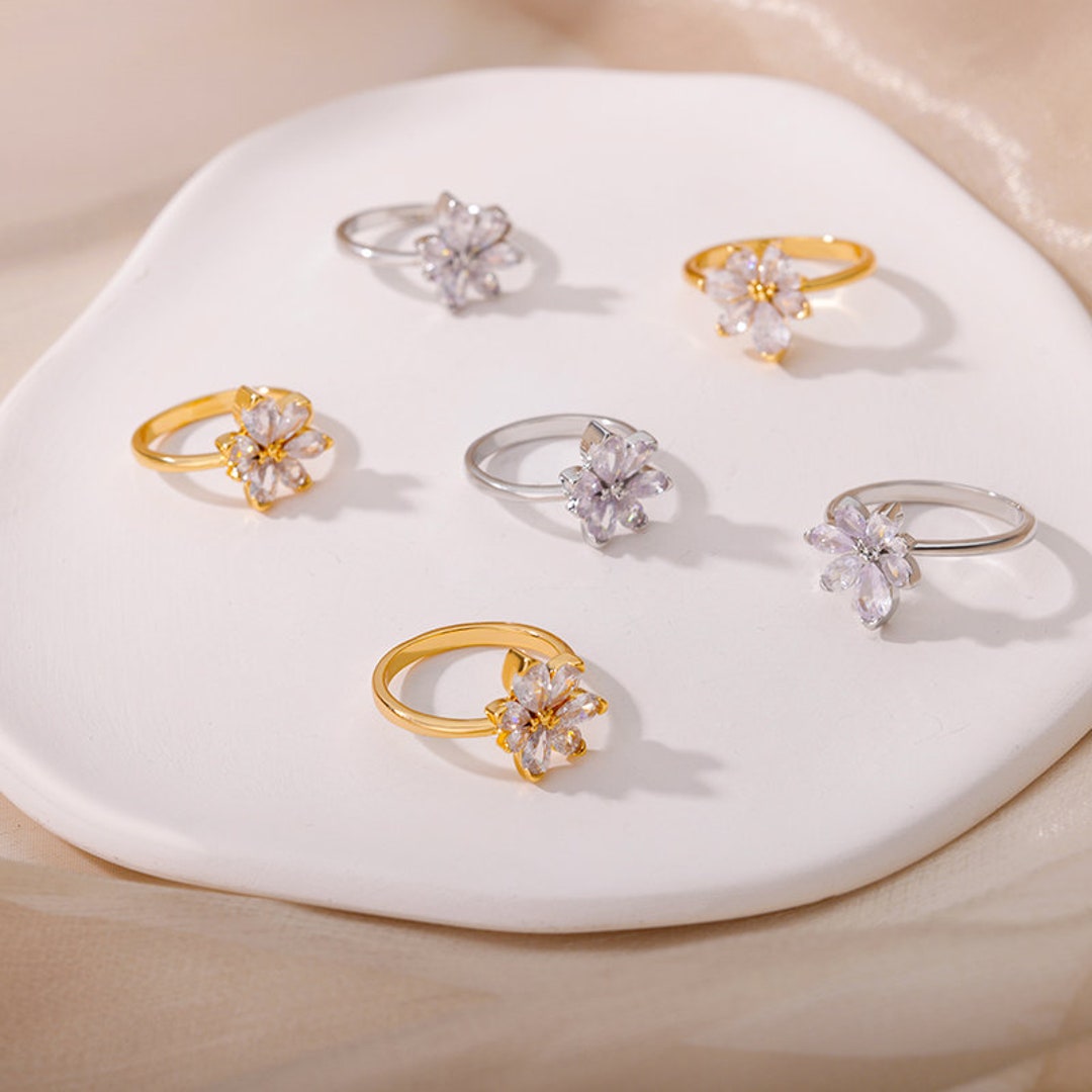Flowers Ring, Crystal Finger Ring, Wedding Party Fashion Jewelry Gift ...