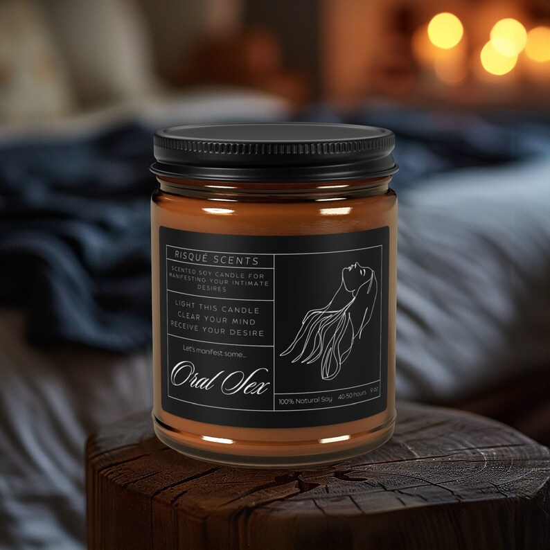 Manifest Oral Sex Lick Me Kiss Me Suck Me Scented Soy Candle 9oz Amber