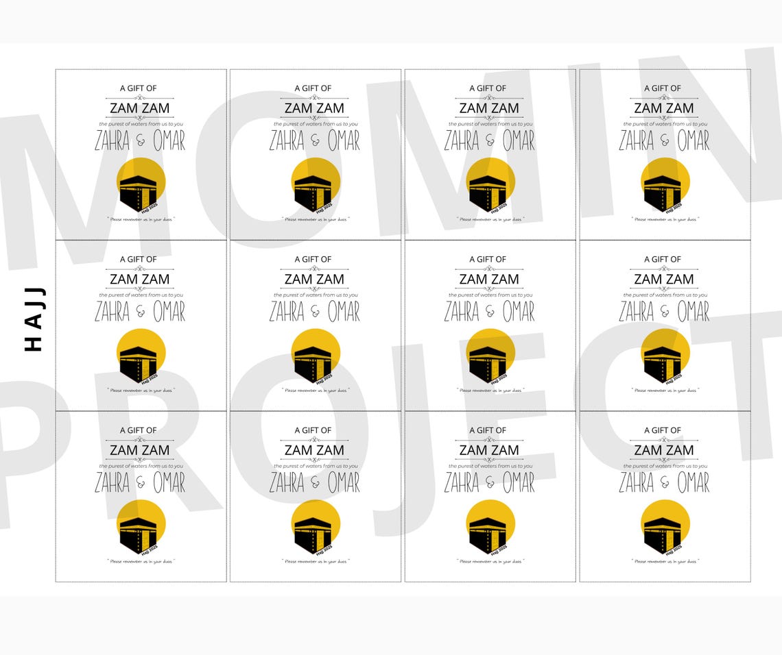 Personalized Zam Zam Water Bottle Labels: Hajj, Umrah, Nikkah Stickers ...