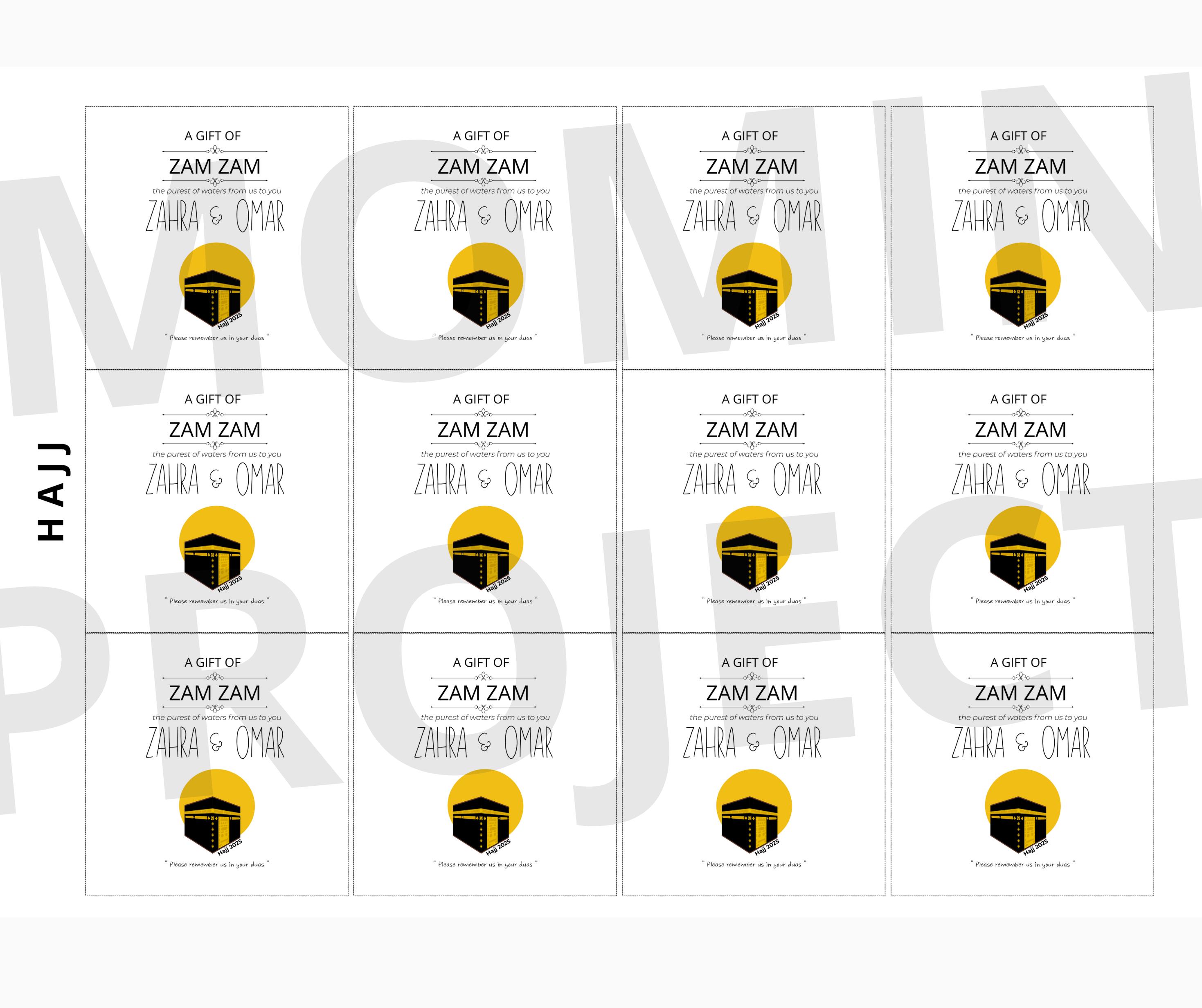 Personalized Zam Zam Water Bottle Labels: Hajj, Umrah, Nikkah Stickers ...