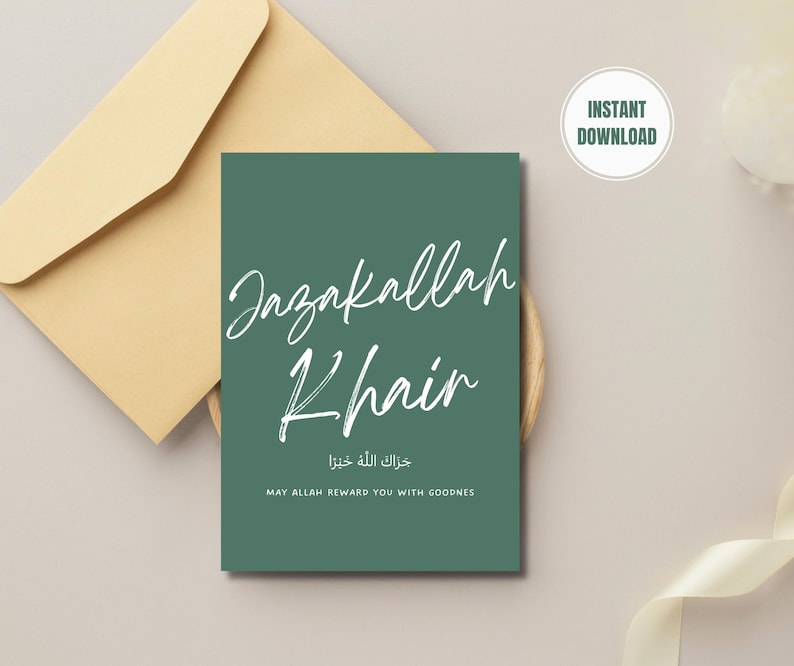 Islamic Jazakallah Khair Thank You Card, Muslim Blessings (instant ...