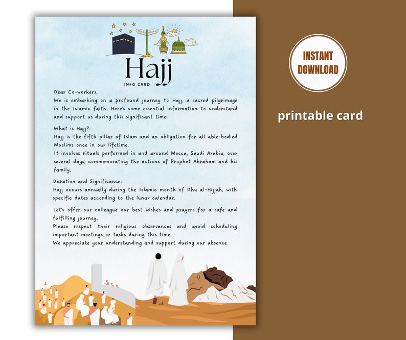 Hajj Info Card for Co Workers, Printable Hajj Umrah Infomation Card ...