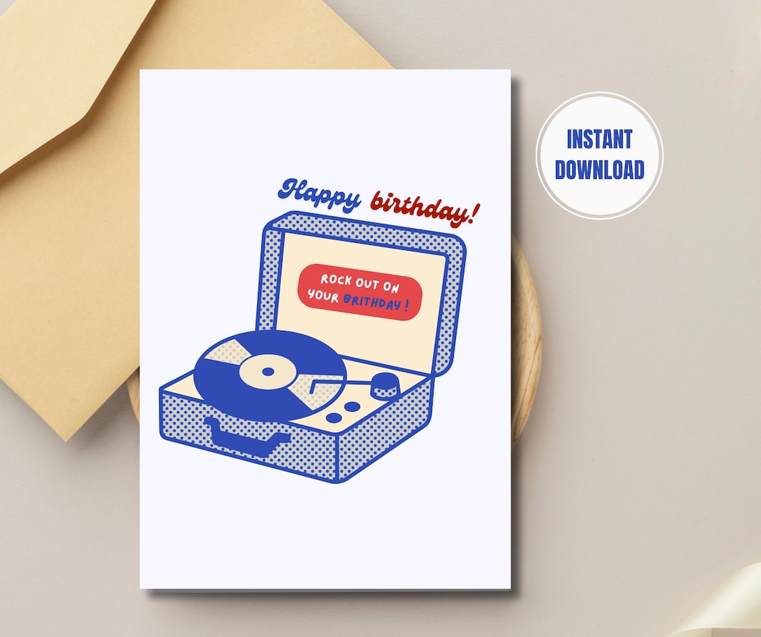 Vinyl Record Birthday Card, Music Fan Gift (instant Download) - Etsy